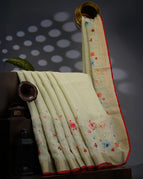 Linen Tissue Saree With Floral Print & Knot Work - Pista Green – Sirimalle
